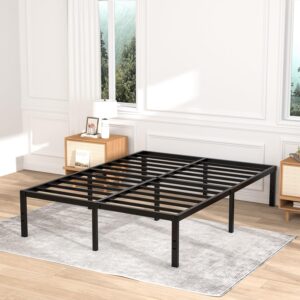 veni home 16 inch king bed frame, metal platform bed frame with steel slats, storage space under frame, easy to assemble, no box spring needed