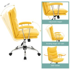 422 Soft Linen Office Chair with Padded Armrests, Premium Double Cushion, 360° Swivel High Back Ergonomic Computer Task Chair for Home Study&Meeting(Yellow)