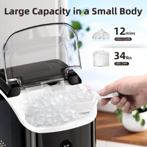 Antarctic Star Nugget Countertop Ice Maker with Soft Chewable Pellet Ice, 34Lbs/24H, Pebble Portable Ice Machine, Self-Cleaning, One Button Operation, for Kitchen, Bar Stainless Steel Black