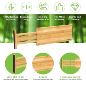 ANTOWIN 4 Pack Expandable Drawer Dividers, 4.7'' High, Extend from 12.2'' to 17.7'', Dresser Drawer Organizers, Bamboo Separators for Kitchen, Bedroom, Office, Bathroom (Natural)