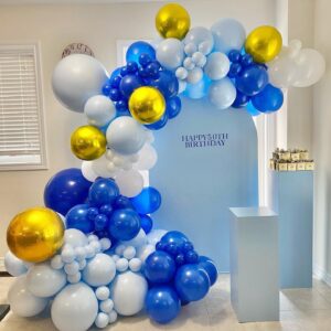 BAUANOOY Royal Blue Gold White balloons, 60pcs 12 Inch Navy Blue Metallic Gold Confetti Balloon for Wedding Graduation Baby Shower Birthday Decorations