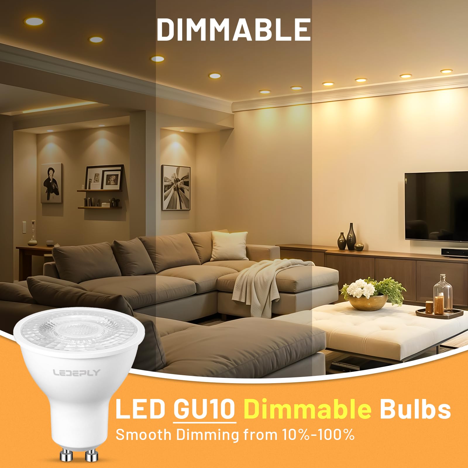 LEDEPLY Dimmable LED GU10 Bulbs, 5W=50W, 2700K Warm White, 38° Beam Angle, 470lm, Mini LED Reflector Floodlight Bulb, LED Spotlight for Track Lighting, Living Room, Kitchen Range Hood, 6 Pack