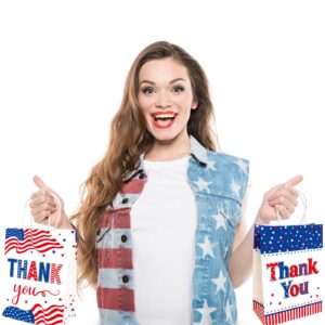 Veterans Day Gift Bags Patriotic Thank You Bags with Handles and Tissue Paper Red White Blue 4th of July Goodie Bags Paper Treat Goodie for Memorial Day Independence Day 16 Pcs