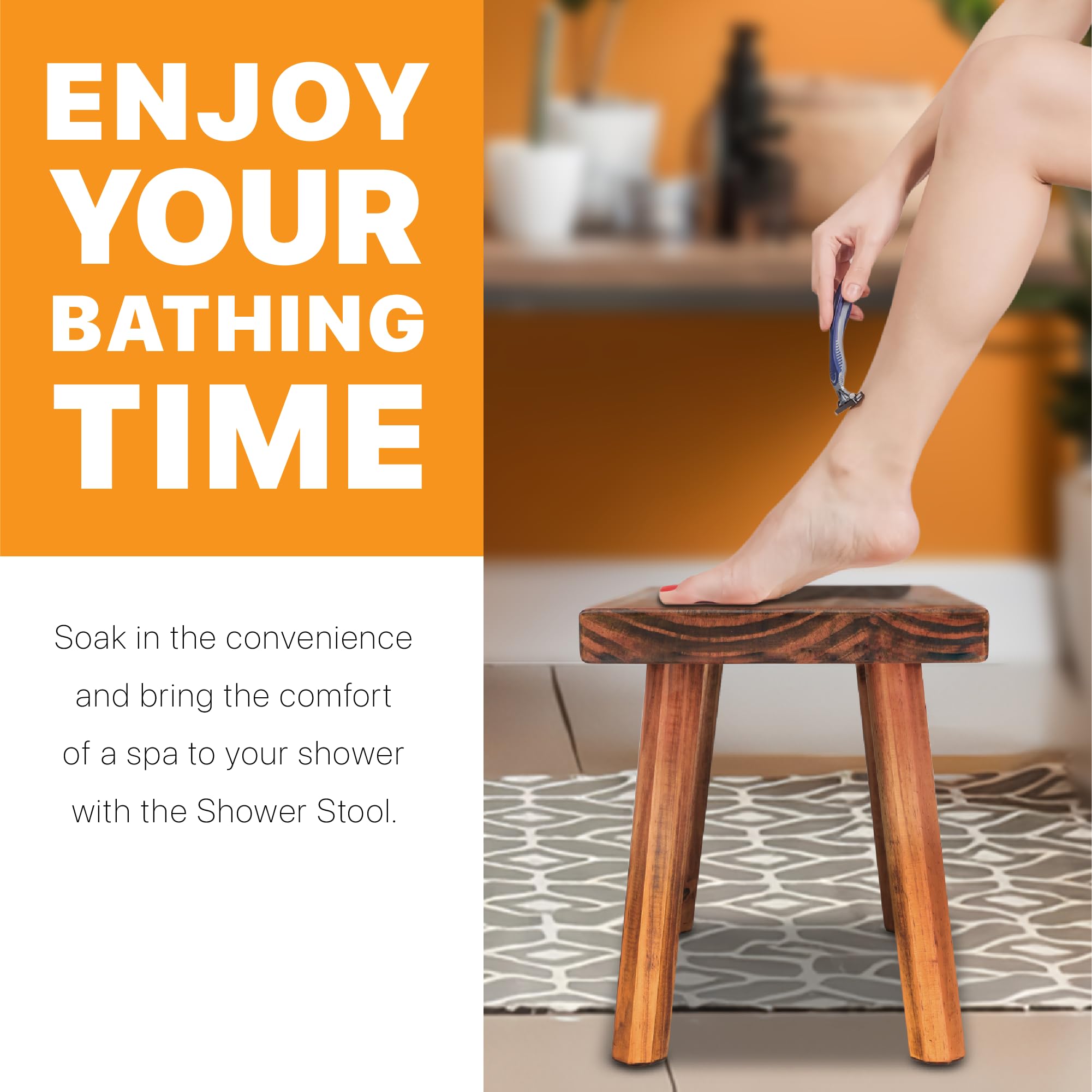 ENKEZI Shower Bench - Shower Foot Rest 12 in, Shower Stool for Shaving Legs, Rustic Scandinavian Stool - Multi-Purpose Wood Plant Stool, Adult Step Stool, (Scandinavian)