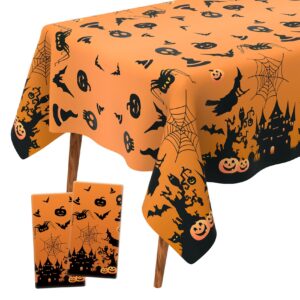 halloween tablecloth, 2 pcs plastic tablecloth for halloween, rectangle disposable table cover, waterproof tablecover for halloween party decoration outdoor dinner kitchen home decor 54 x 108 inches