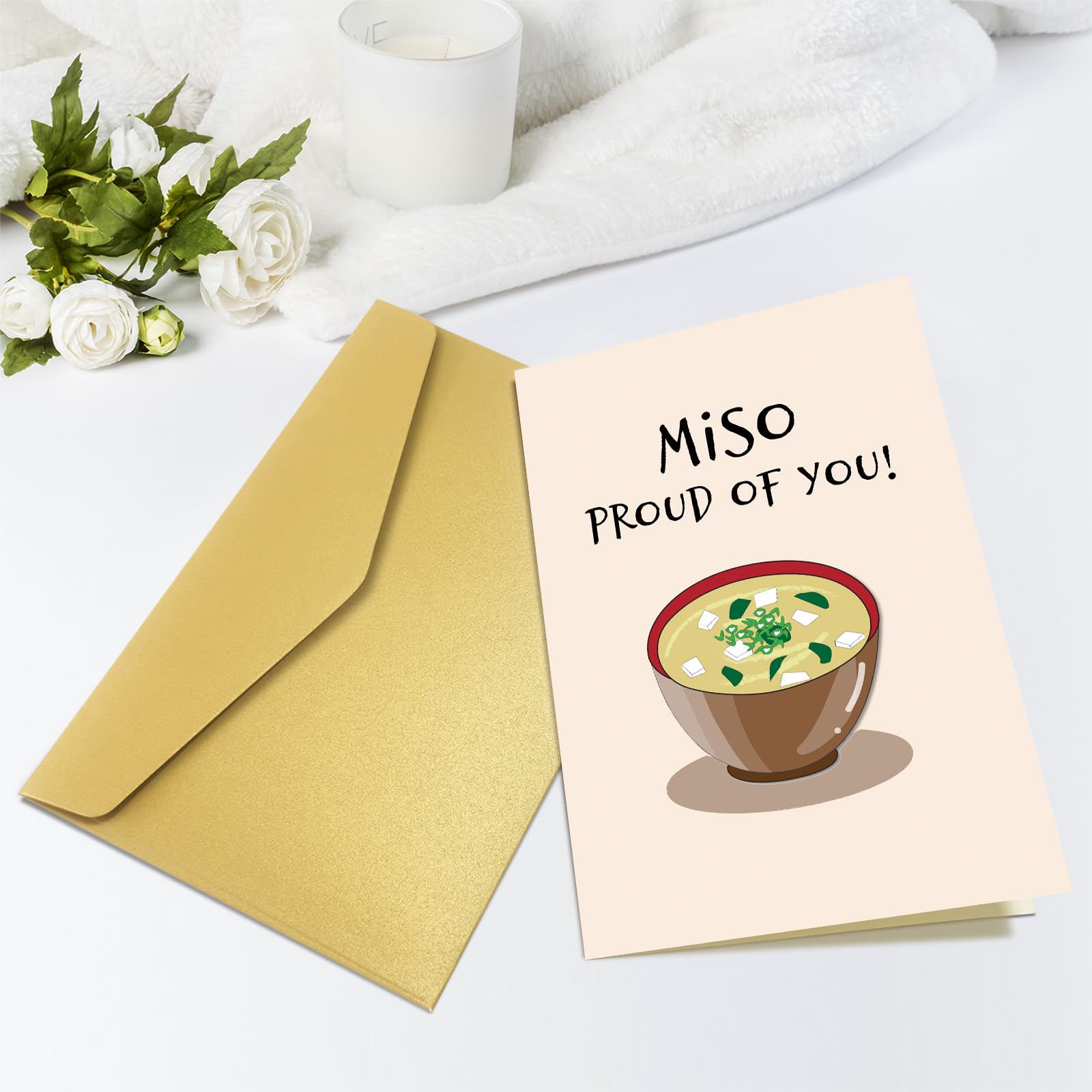 Obbyidk Funny Pun Miso Soup Proud of You Card, Cute Graduation Card for Her Him, Congratulations Card, I Am So Proud of You