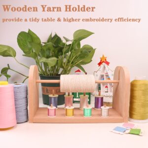 Yarn Holder for Crocheting, 9 Thread Spool/Multifunctional Beech Thread Rack Organizer for Macrame Weaving Cord/String, Knitting Embroidery Accessory Prevent Yarn Tangling