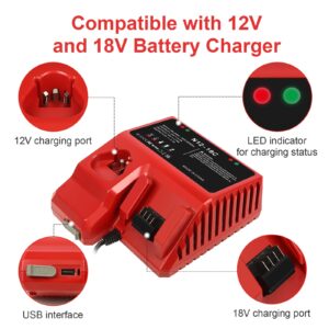 2Pack 6.0Ah Replacement for Milwaukee M18 Battery and Charger Kit Compatible with Milwaukee 18V Battery Cordless Power Tools 48-11-1852 48-11-1850 48-11-1840 48-11-1890 48-11-1828 and Original Charger