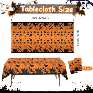 Halloween Tablecloth, 2 Pcs Plastic Tablecloth for Halloween, Rectangle Disposable Table Cover, Waterproof Tablecover for Halloween Party Decoration Outdoor Dinner Kitchen Home Decor 54 x 108 inches