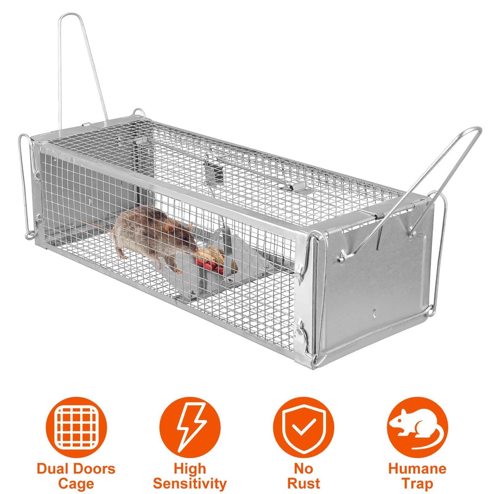 Humane Rat Trap, Mouse Traps Work for Indoor and Outdoor, 16x6x4 Inch Small Rodent Chipmunk Squirrel Trap and Other Live Animal Cage Catch and Release for Kitchen Yard Garage