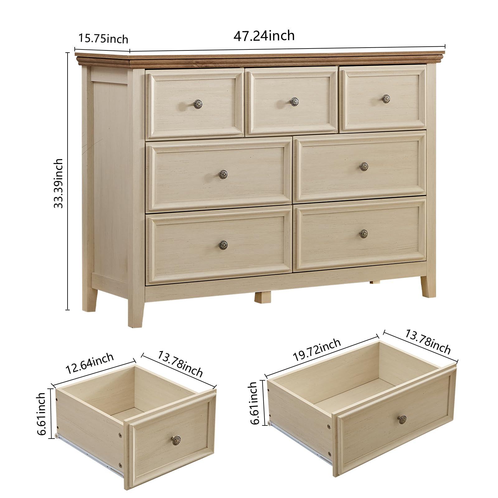 BLANKSPACE 7 Drawer Dresser, Modern Farmhouse Dresser Chest of Drawer for Bedroom, Chest of Drawers Storage Cabinet for Living Room, Entryway, Hallway, Beige