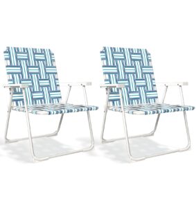 gaildon webbed folding chairs for outside, aluminum patio beach chairs for outdoor camp lawn lounge backyard, set of 2