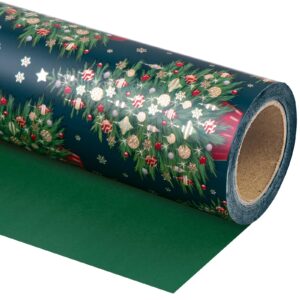 wrapaholic reversible christmas wrapping paper - mini roll - 17 inch x 33 feet - green christmas tree design for for christmas, holiday