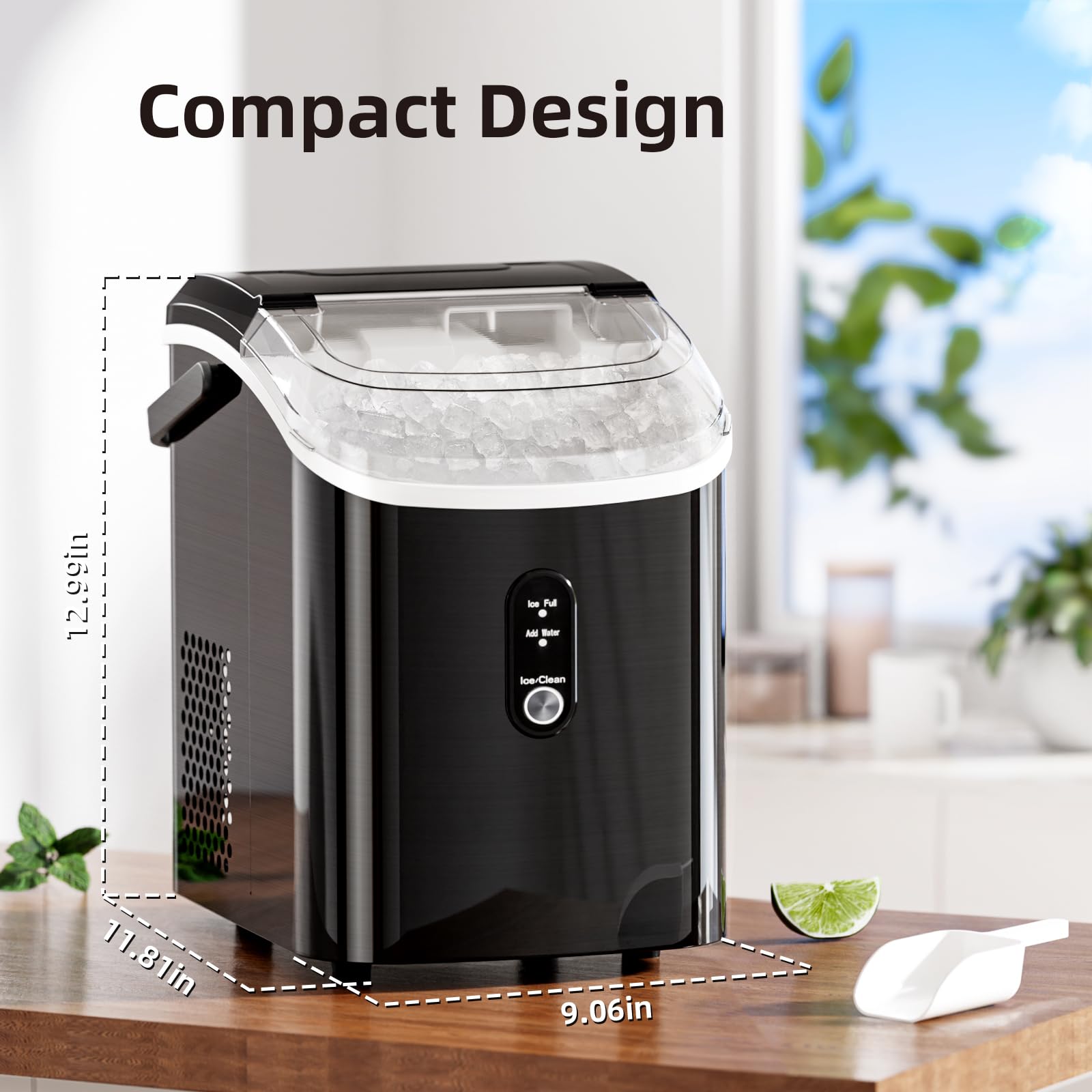 Antarctic Star Nugget Countertop Ice Maker with Soft Chewable Pellet Ice, 34Lbs/24H, Pebble Portable Ice Machine, Self-Cleaning, One Button Operation, for Kitchen, Bar Stainless Steel Black