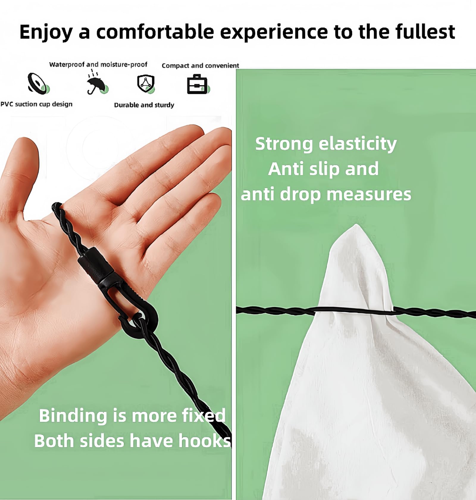 Generic Travel Clothesline - No Clips Needed! Stretchable Outdoor Clothes Line Ropes for Easy Drying-Clothes line Outdoors-Travel Clothesline for Hotel Room-Outdoor clotheslines for Outside (1.5M+3M)