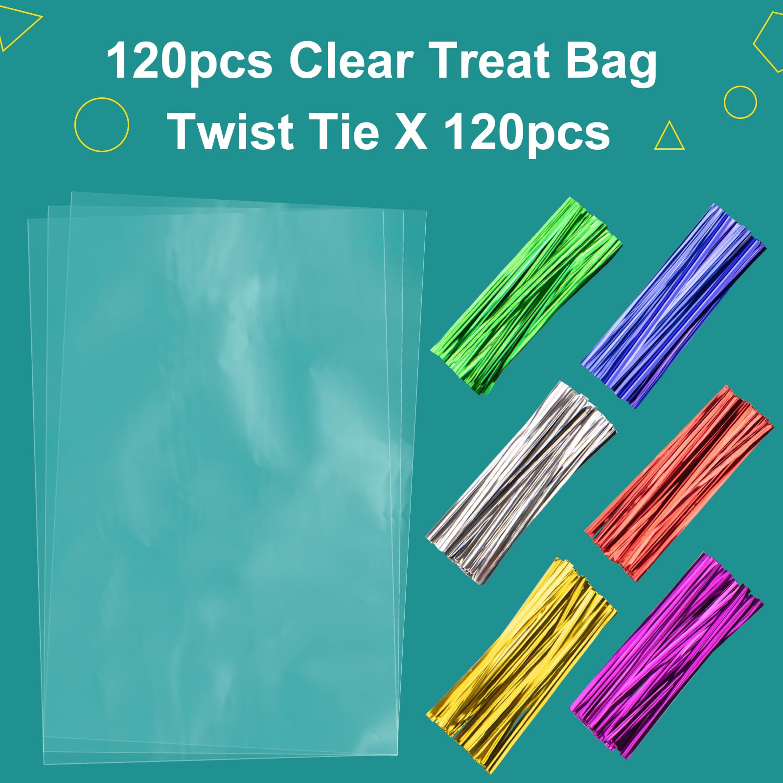 Aubeco 120pcs Cello Cellophane Treat Bags, 6x9 Inches Plastic Gift Bags with Ties, Clear Cookies for Party Favor,Packaging, Candy, Bakery