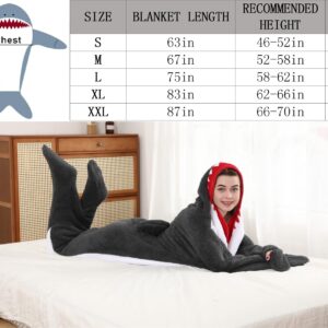 Yaruing Shark Wearable Blanket, Flannel Blanket Hoodie Onesie for Adult & Kids,Hooded Blanket with Sleeves, Soft Cozy Cosplay