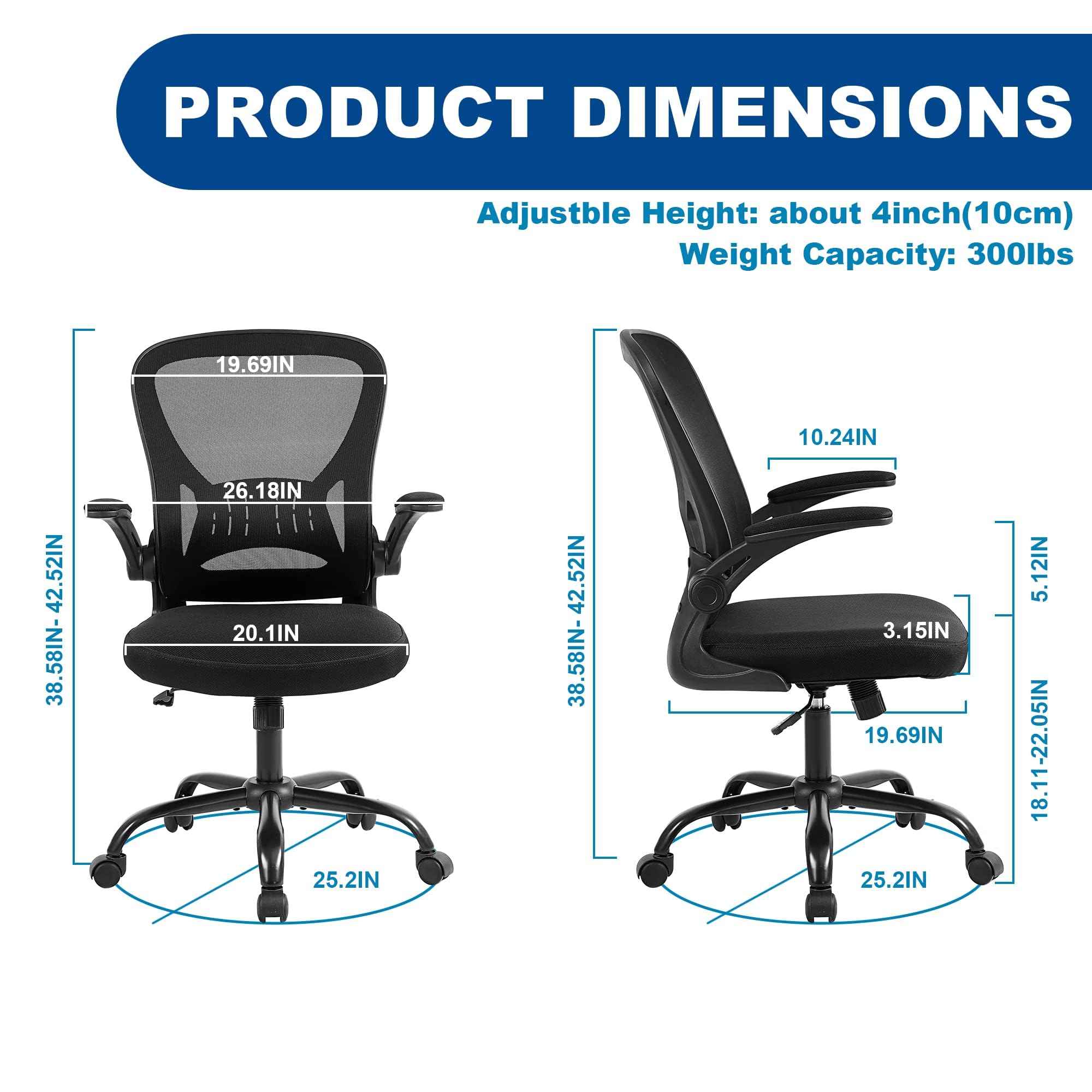 Youhauchair Mesh Office Chair Set of 10, Ergonomic Computer Chair with Flip-up Arms and Lumbar Support, Height Adjustable Home Office Desk Chairs, Black