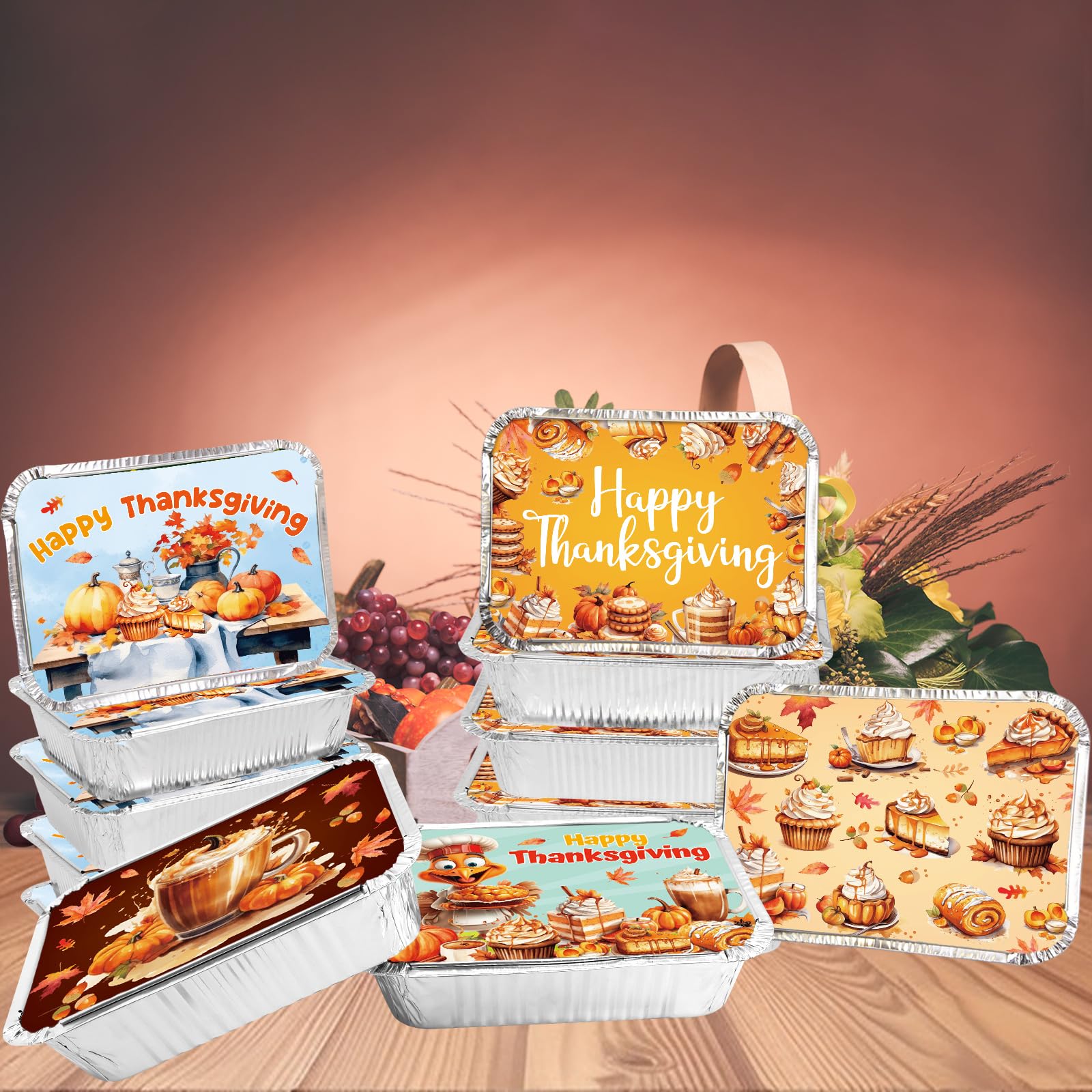 WorldBazaar Thanksgiving Aluminum Containers with Lids 36PCS Thanksgiving Leftover To Go Containers Disposable Fall Turkey Foil Pans Food Sacks Storage Thanksgiving Party Supplies