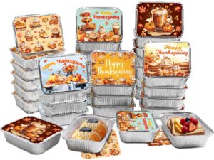 worldbazaar thanksgiving aluminum containers with lids 36pcs thanksgiving leftover to go containers disposable fall turkey foil pans food sacks storage thanksgiving party supplies