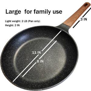 Feipone Non Stick Frying Pan with Lid, Skillet for Omelette Cooking, Granite Cast Aluminum Chef Pan with Induction Bottom