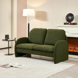 vnndenest 59" loveseat sofa, lambswool sherpa fabric mid century modern sofa, upholstered comfy small couches with cushions & armrest, 2 seater small sofa for small spaces, living room, bedroom, green