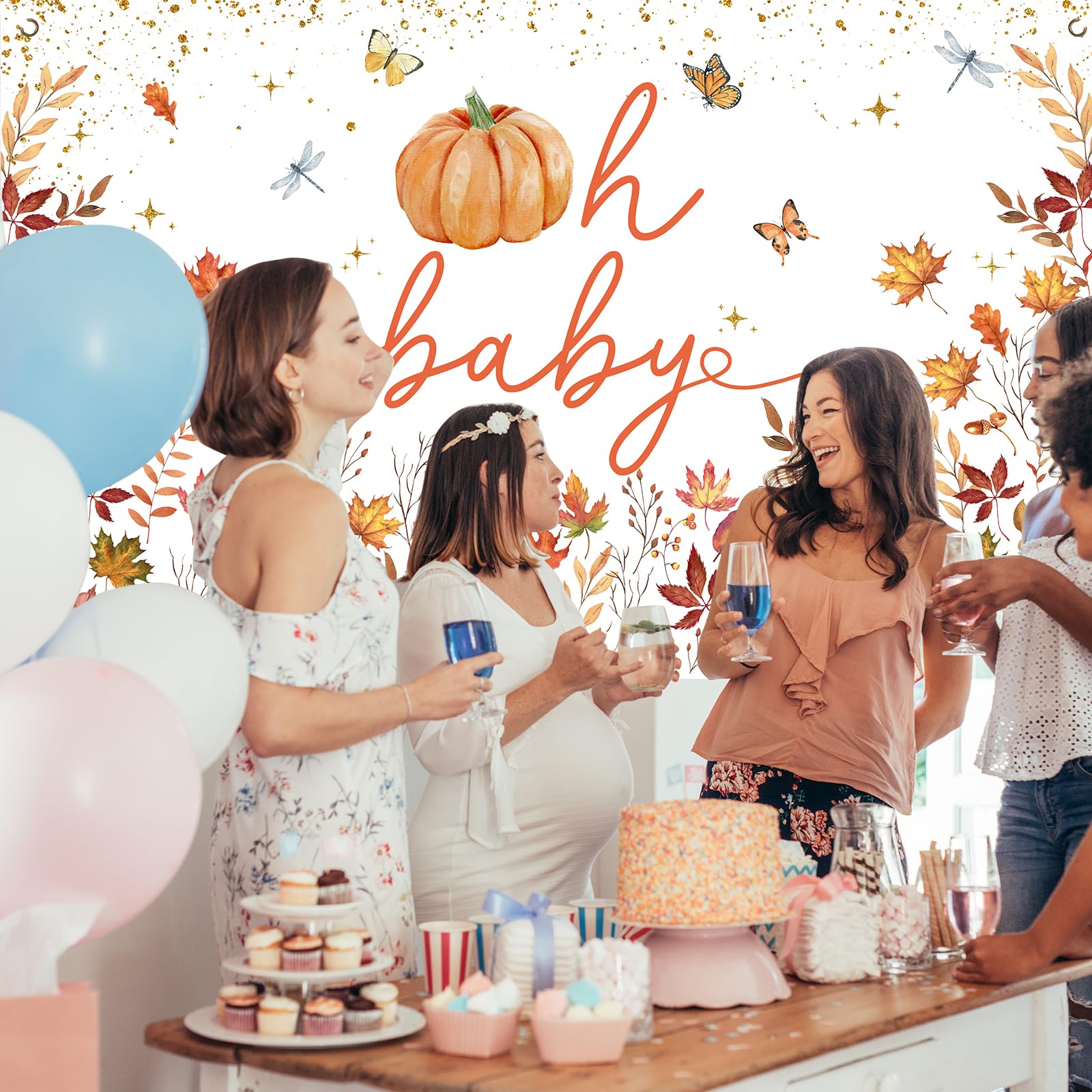 Avezano Pumpkin Baby Shower Backdrop Fall Gender Neutral Oh Baby Background Autumn Little Pumpkin Maple Leaves Baby Shower Party Decorations Banner 70.8 x 43.3 Inch