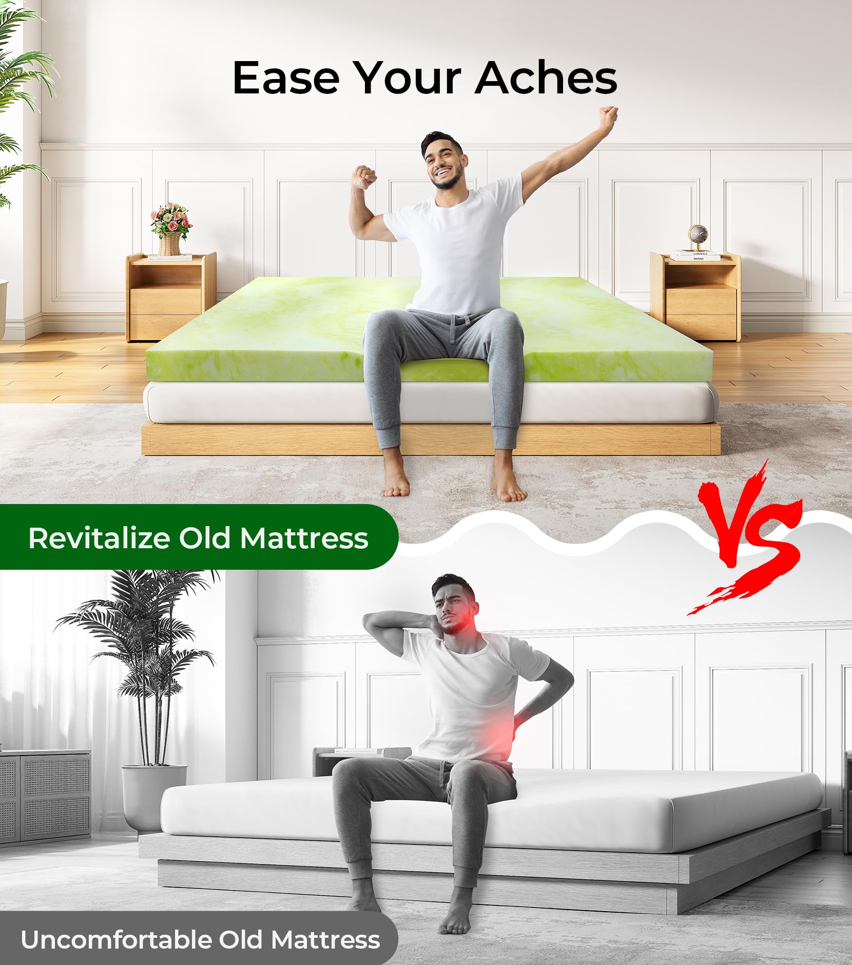 2024 New Twin Mattress Topper for Back Pain, 3 Inch Memory Foam Mattress Topper, Gel Cooling Mattress Topper, Slow-Rebound Foam Pad, Pressure Relieving Bed Topper Twin