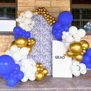 BAUANOOY Royal Blue Gold White balloons, 60pcs 12 Inch Navy Blue Metallic Gold Confetti Balloon for Wedding Graduation Baby Shower Birthday Decorations