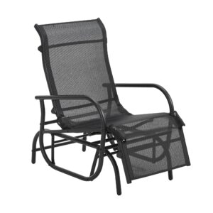 outguava outdoor patio glider chair porch gliders patio swing rocking chair metal frame swing glider chair with breathable mesh fabric for backyard garden porch, black