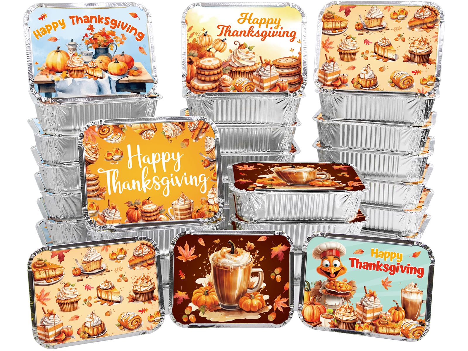 WorldBazaar Thanksgiving Aluminum Containers with Lids 36PCS Thanksgiving Leftover To Go Containers Disposable Fall Turkey Foil Pans Food Sacks Storage Thanksgiving Party Supplies