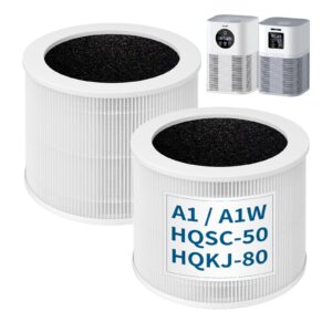 2 pack a1 a1w air puri-fier filter replacement for vewior hqsc-50 hqkj-80 a1w, for ameifu ap01w, for tailulu hqzz-60 pur0003, for koios hqkj-50, 3-in-1 true hepa filter replacement air cleaner filter