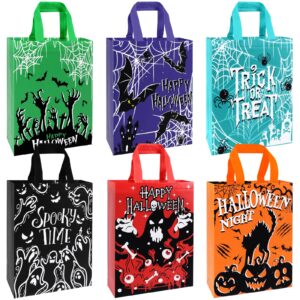 dulefun 6pcs large halloween tote gift bags, halloween trick or treat bags with handles reusable non-woven goodie candy bags for gifts wrapping halloween party favor supplies