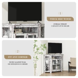 weselon Corner TV Stand, 44 Inch Farmhouse Entertainment Center with Storage Shelves, Living Room Cabinet TV Media Console Table for TV Up to 48 Inch (Antique White)