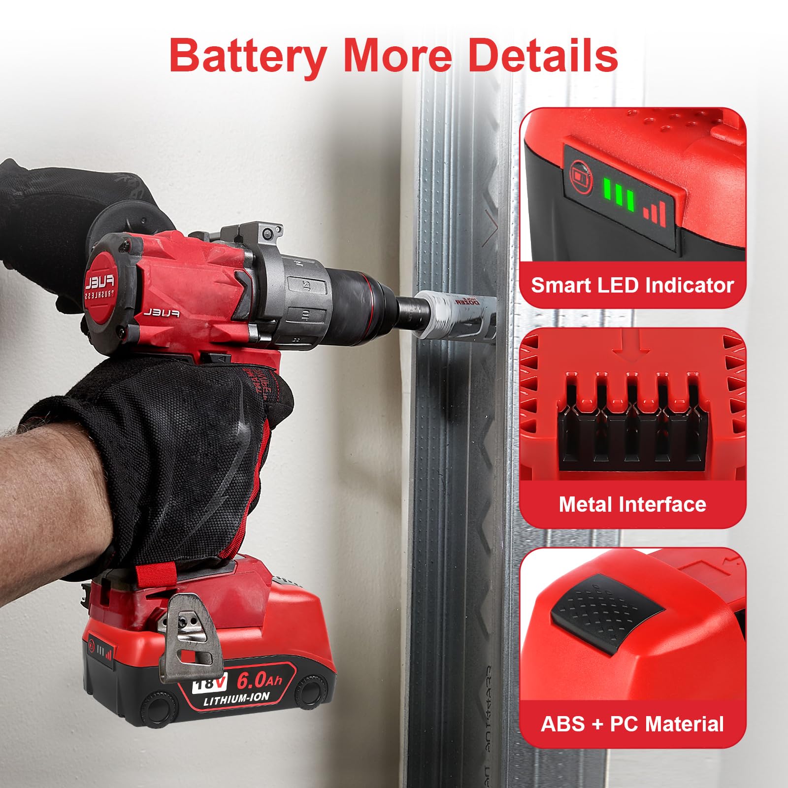 2Pack 6.0Ah Replacement for Milwaukee M18 Battery and Charger Kit Compatible with Milwaukee 18V Battery Cordless Power Tools 48-11-1852 48-11-1850 48-11-1840 48-11-1890 48-11-1828 and Original Charger