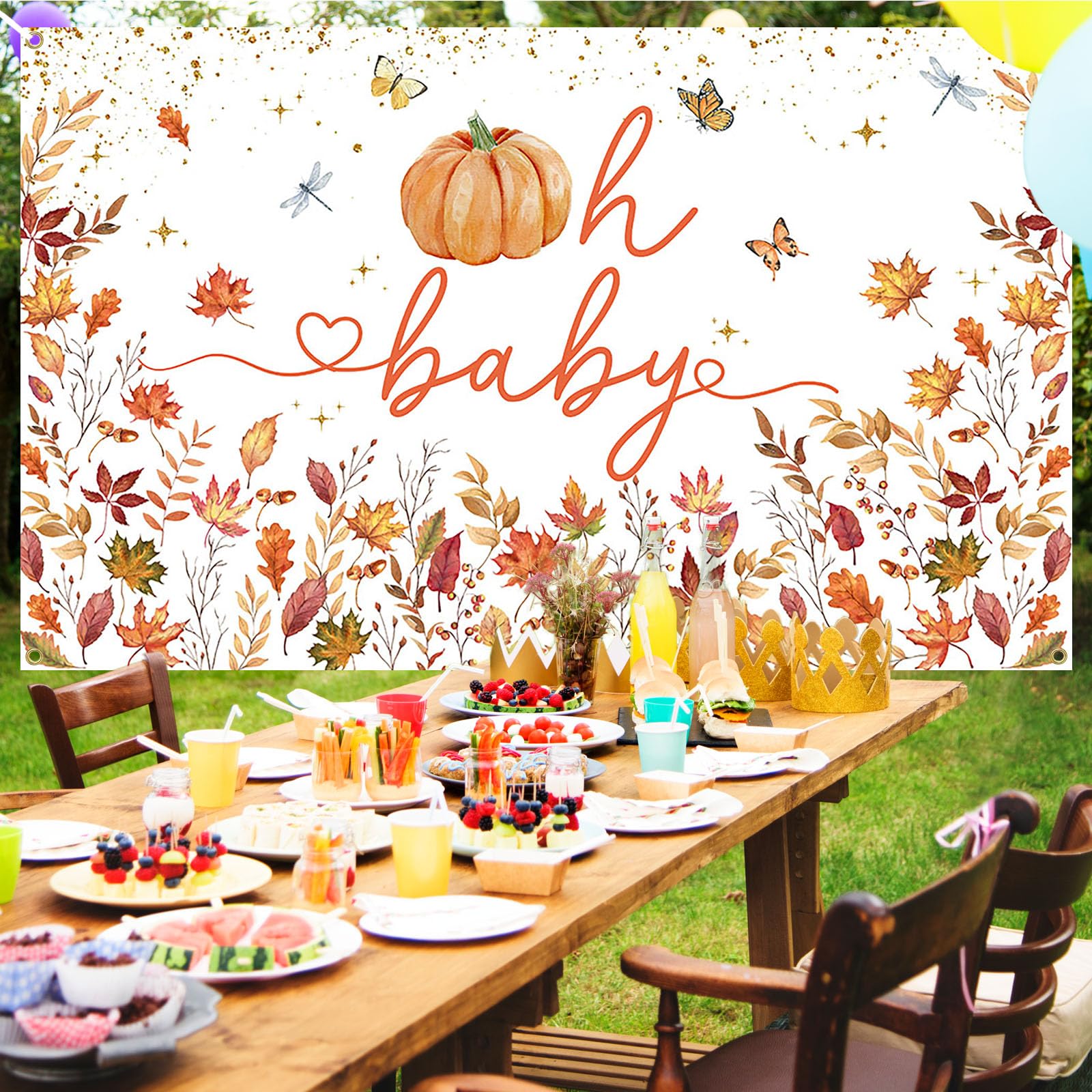 Avezano Pumpkin Baby Shower Backdrop Fall Gender Neutral Oh Baby Background Autumn Little Pumpkin Maple Leaves Baby Shower Party Decorations Banner 70.8 x 43.3 Inch