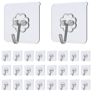 xczyn self adhesive hooks 24 pcs transparent waterproof sticky hooks hanging heavy duty on smooth surfaces like wall, tiles, glass, metal for home, bathroom, kitchen, office and outdoor (24, clear)