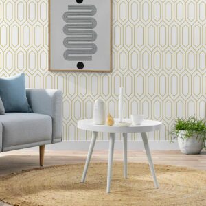 Safiyya Peel and Stick Wallpaper White and Gold Wallpaper Geometric Contact Paper Textured Wallpaper Modern Wallpaper Self Adhesive Removable Wallpaper for Bedroom Vinyl Roll 118"x17.3"