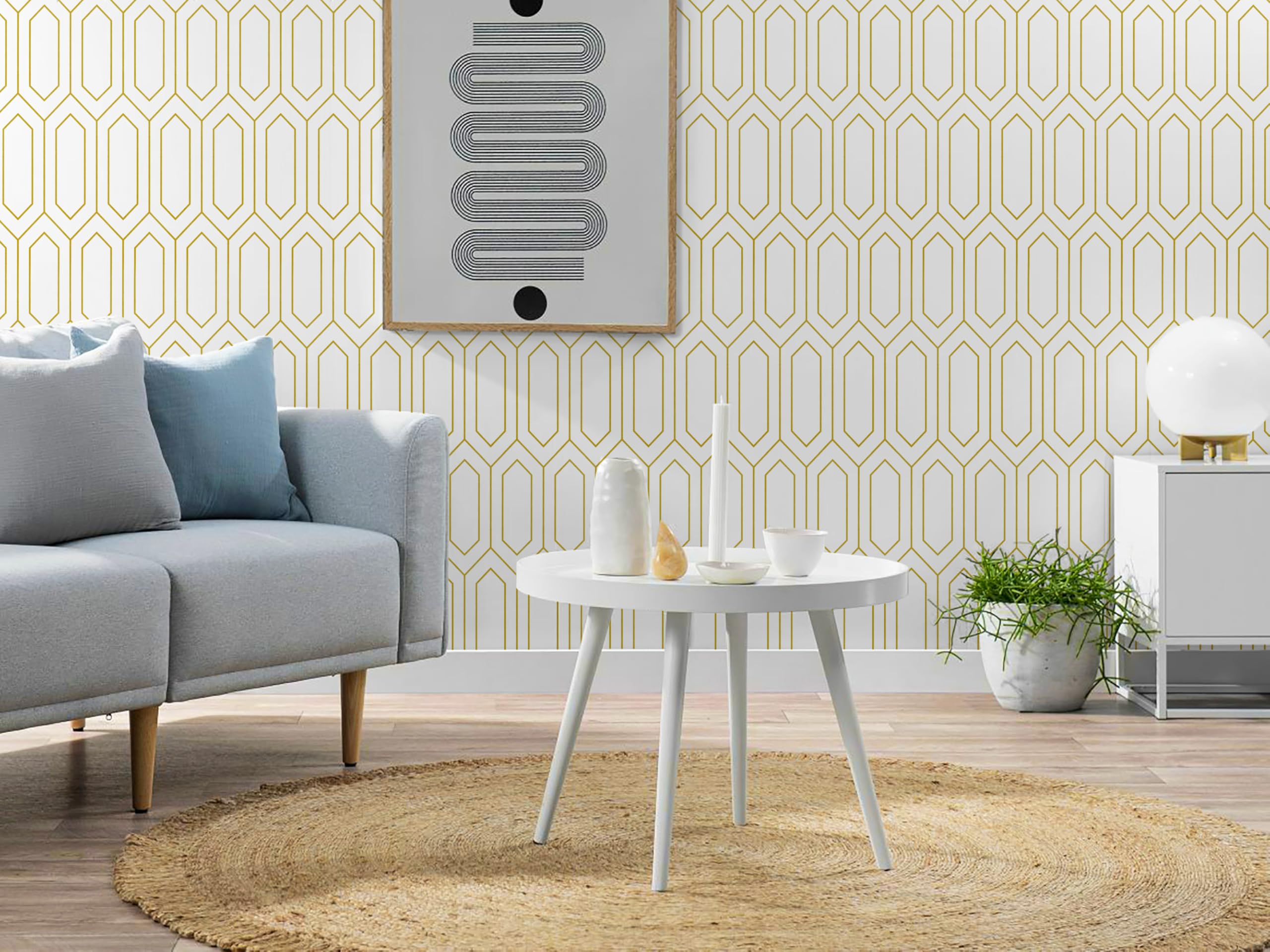 Safiyya Peel and Stick Wallpaper White and Gold Wallpaper Geometric Contact Paper Textured Wallpaper Modern Wallpaper Self Adhesive Removable Wallpaper for Bedroom Vinyl Roll 118"x17.3"