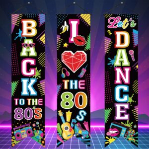 chiisong 3 pieces 80's party decorations back to the 80's banners i love 80s porch signs 80s hanging backdrops for home bar retro 80s theme hip hop rock disco birthday party door wall decor supplies