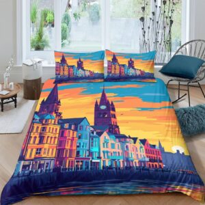 thubdyea elizabeth tower 3d printedarchitecture bedding set comforter covers duvet cover quilt cover 3 pieces with pillowcases for childrens and adults microfiber with zipper closure twin（173x218cm）