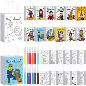 abbylike 72 pcs halloween color your own bags for kids trick or treat coloring goodie bags halloween paper gift bag party favor bags with 48 markers for halloween party favors supplies diy crafts gift