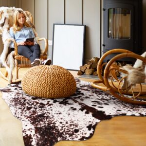 SVATOUCH Premium Cowhide Rug 4.6 x 5.2 Feet,Western Decor Faux Cowhide Rug,Thickened Cow Print Rug,Cow Rug for Bedroom Living Room Home Office Decor