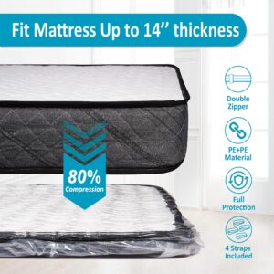 mattress vacuum bag for moving, vacuum seal bag for queen full size memory foam/latex mattress up to 14 inch, mattress compression vacuum bag with 4 adjustable straps (queen/full/full-xl)