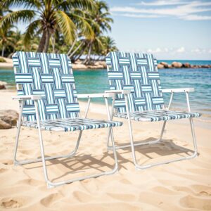 grezjxc beach chair 2-set,camping chairs webbed portable lawn chair outdoor lounge chair portable dining chairs with armrests for camping