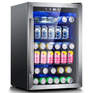 antarctic star beverage refrigerator,145 can mini fridge,freestanding wine cooler for soda beer or wine,glass door, small drink dispenser machine, touch screen for home office or bar, 4.5 cu.ft