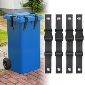 wuno shop trash can lid lock, bear proof trash can locks for animals, adjustable trash can straps for raccoon, garbage can lid locks outdoor, trash bin buckle lock - 4 pack