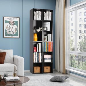 PACHIRA E-Commerce 71" H Tall Narrow Bookcase for Home Office Black, 6 Cubes Adjustable Book Shelf Display Rack Wooden Modern Corner Bookcase, 12" D x 12" W x 71" H