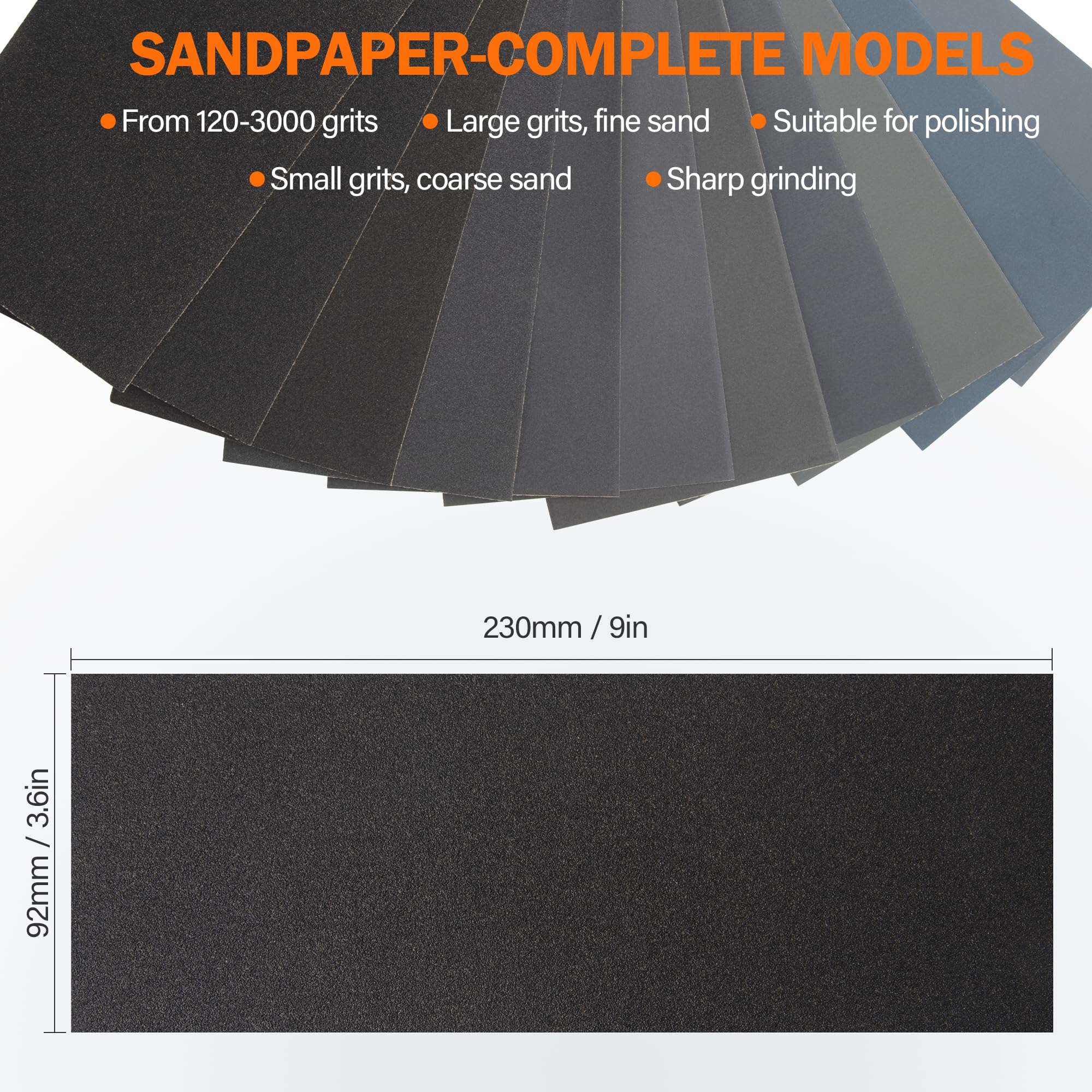 KENDO 44PCS Sand Paper Variety Pack Sandpaper 14 Grits Assorted for Wood Furniture Finishing, Metal Sanding and Automotive Polishing, Wet Dry Sandpaper