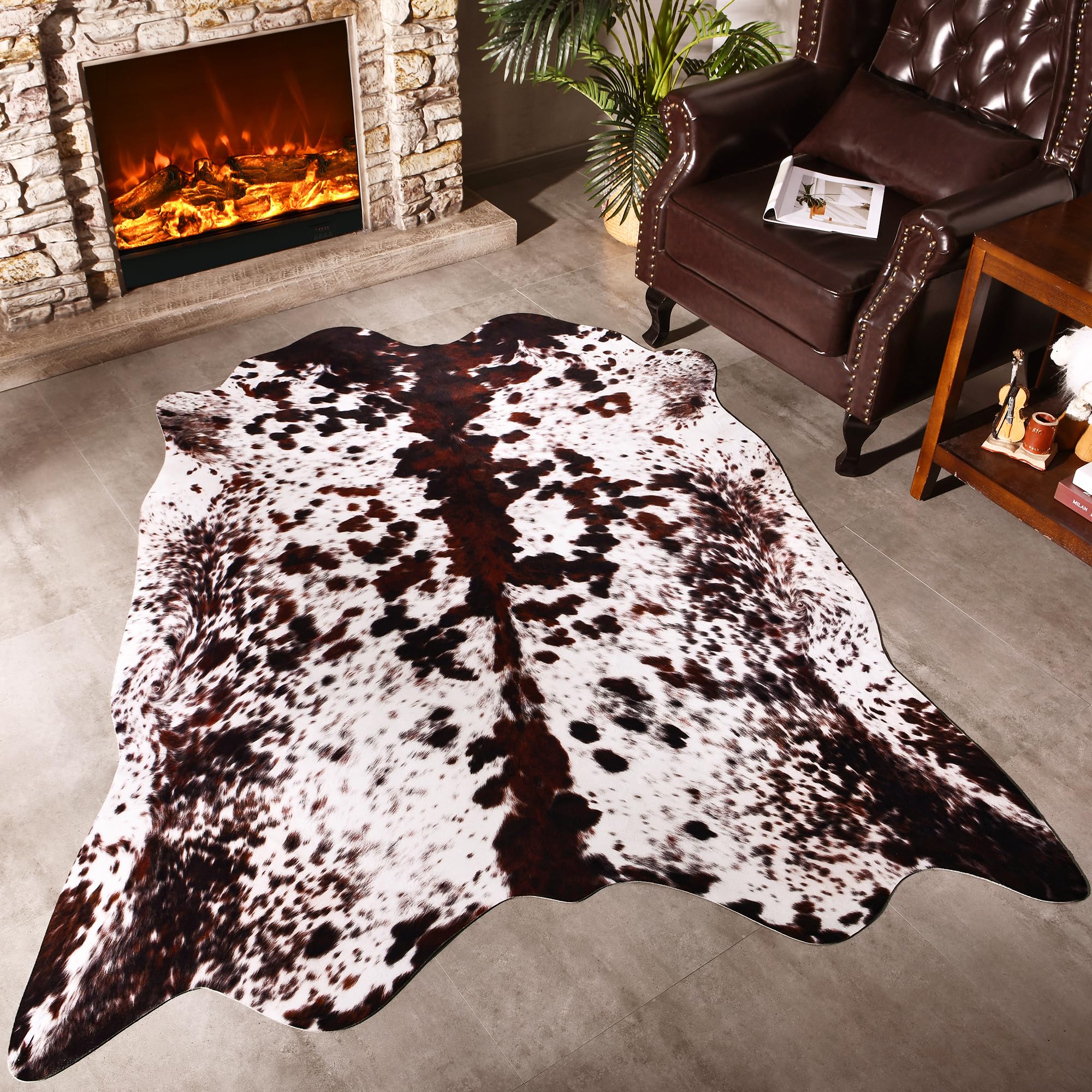 SVATOUCH Premium Cowhide Rug 4.6 x 5.2 Feet,Western Decor Faux Cowhide Rug,Thickened Cow Print Rug,Cow Rug for Bedroom Living Room Home Office Decor